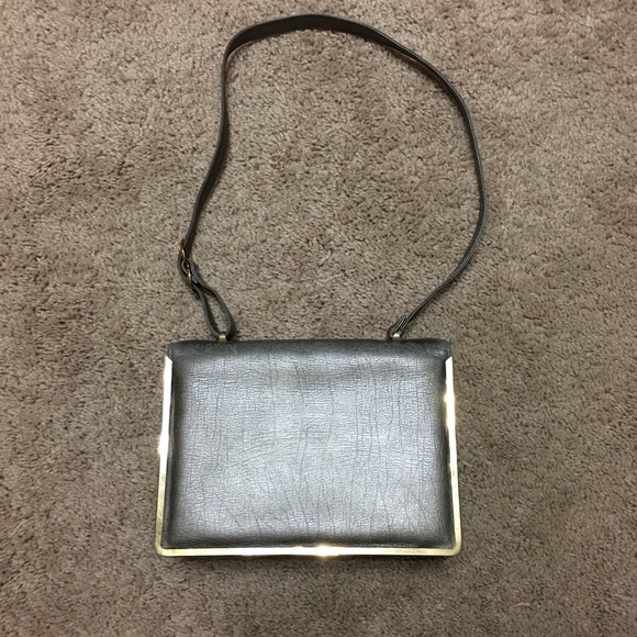 Vintage | Bags | Vtg Metallic Pewter Leather Shoulder Bag Purse | Poshmark